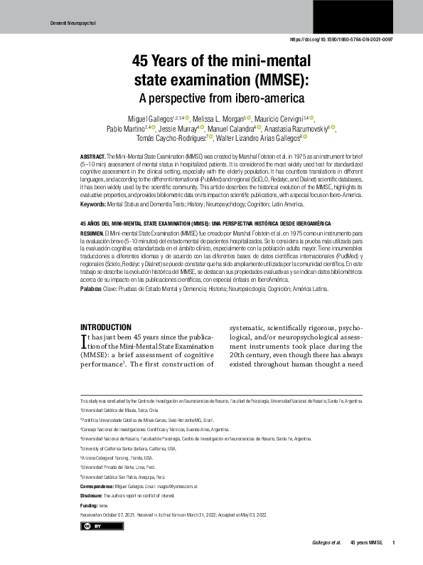 (PDF) 45 Years of the mini-mental state examination (MMSE): A ...