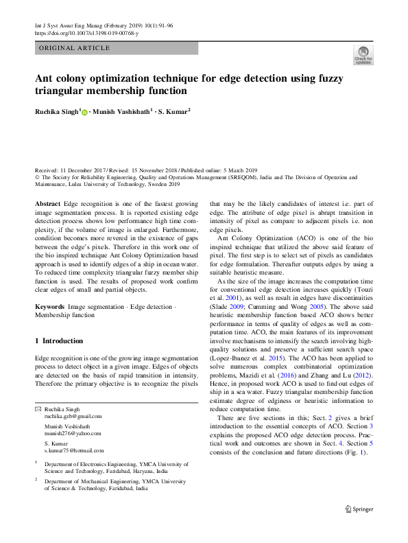 Pdf Ant Colony Optimization Technique For Edge Detection Using Fuzzy Triangular Membership