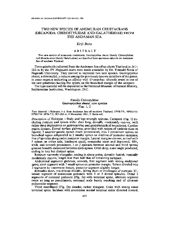 (PDF) Two New Species of Anomuran Crustaceans (Decapoda: Chirostylidae ...