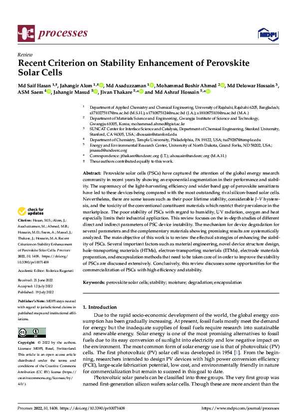 (PDF) Recent Criterion on Stability Enhancement of Perovskite Solar Cells