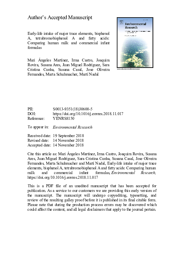 (PDF) Early-life intake of major trace elements, bisphenol A ...