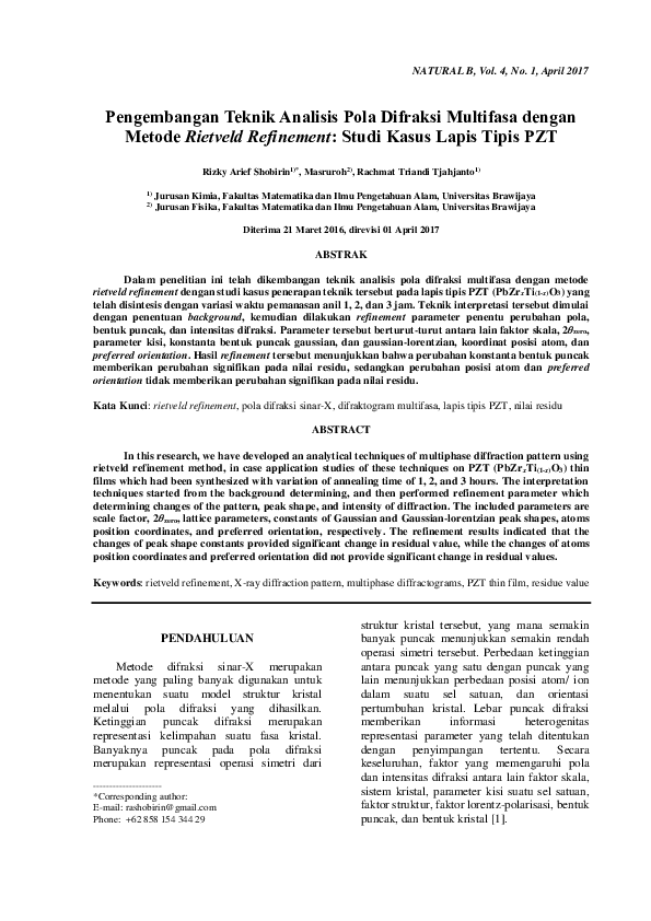 (PDF) Development of Multiphase Diffraction Pattern Analysis Technique with Rietveld Refinement ...