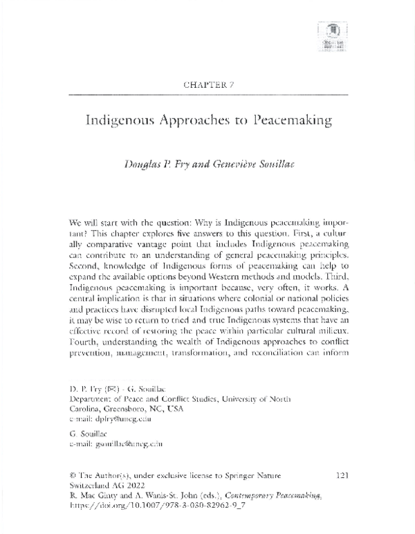 (PDF) Indigenous Approaches to Peacemaking