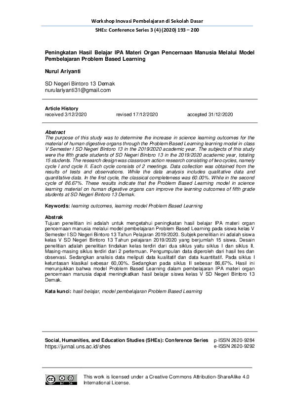 (PDF) Peningkatan Hasil Belajar IPA Materi Organ Pencernaan Manusia Melalui Model Pembelajaran ...
