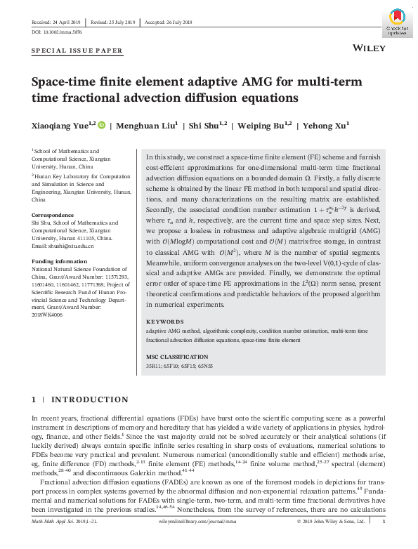 Pdf Space‐time Finite Element Adaptive Amg For Multi‐term Time