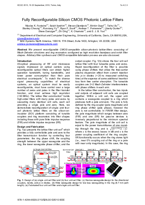 (PDF) Reconfigurable CMOS Silicon Photonic Lattice Filters