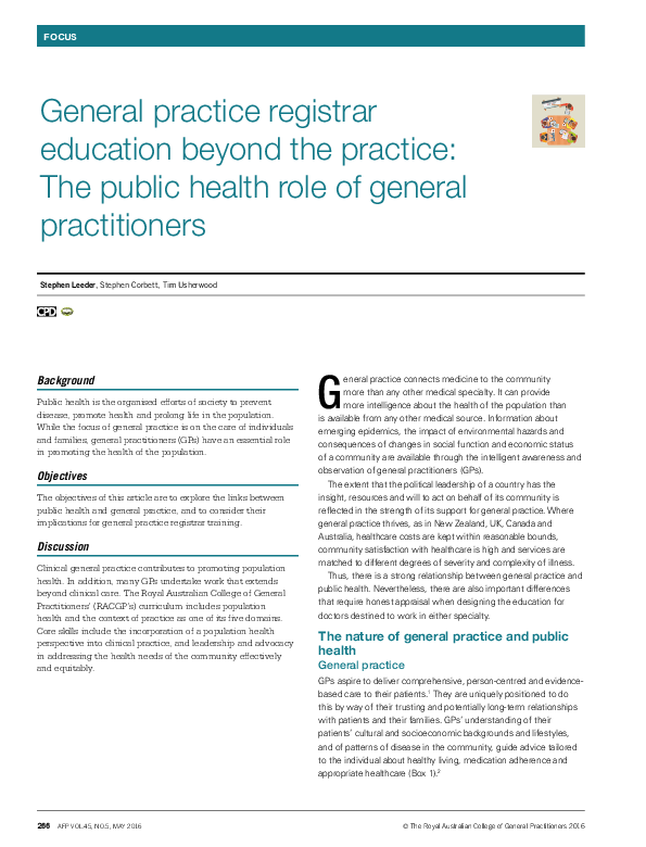 (PDF) General practice registrar education beyond the practice: The ...