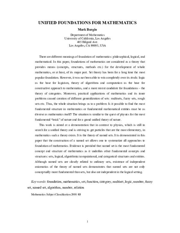 (PDF) Unified Foundations for Mathematics