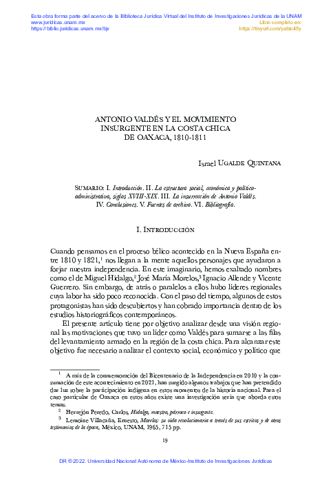 (PDF) Antonio Valdés y el movimiento insurgente en la Costa Chica, 1810-1811.