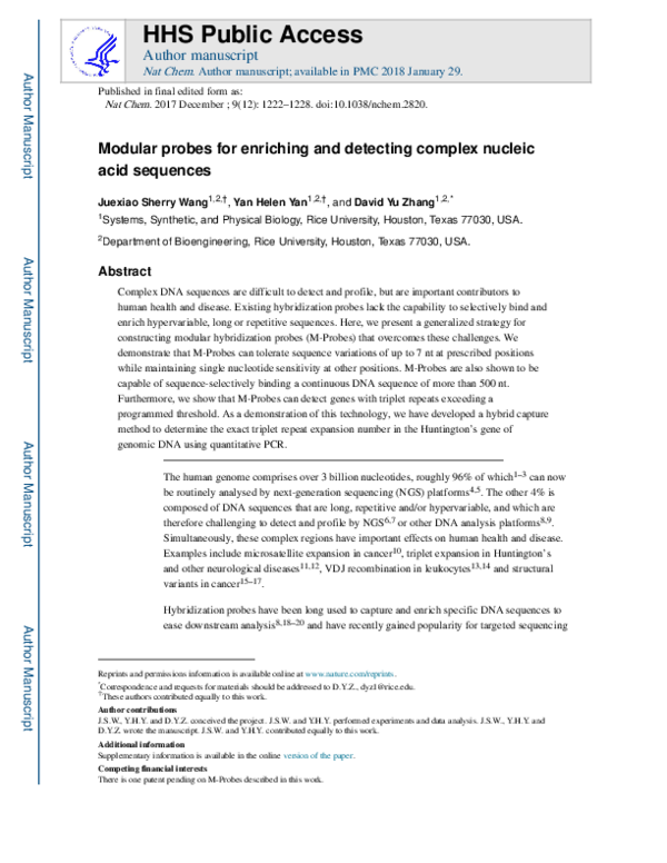(PDF) Modular probes for enriching and detecting complex nucleic acid sequences