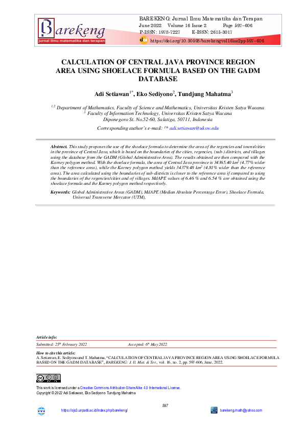 (PDF) Calculation of Central Java Province Region Area Using Shoelace ...