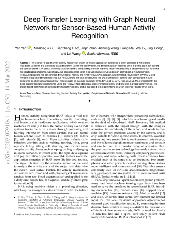 Pdf Deep Transfer Learning With Graph Neural Network For Sensor Based Human Activity Recognition