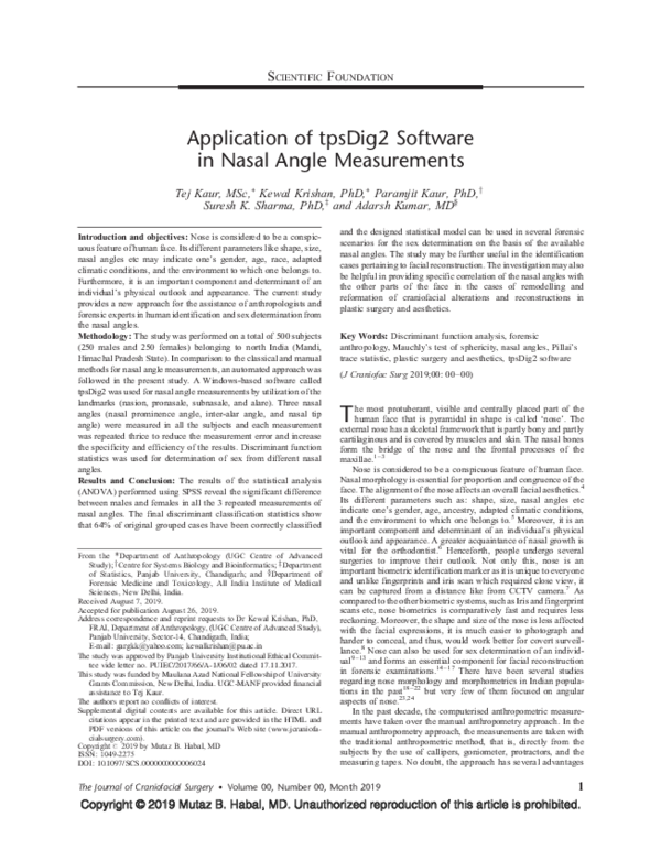 (PDF) Application of tpsDig2 Software in Nasal Angle Measurements