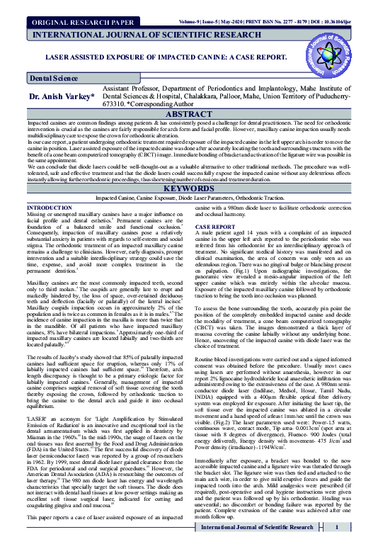 (PDF) LASER ASSISTED EXPOSURE OF IMPACTED CANINE: A CASE REPORT