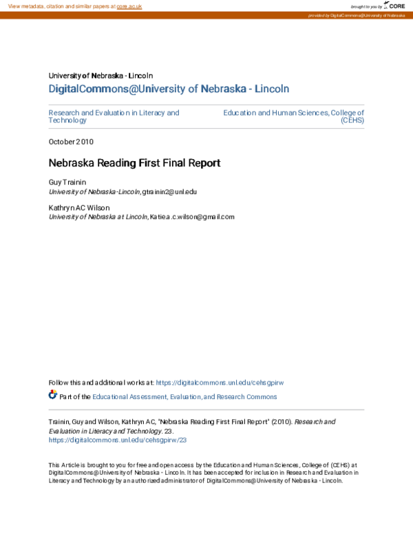 (PDF) Nebraska Reading First Final Report