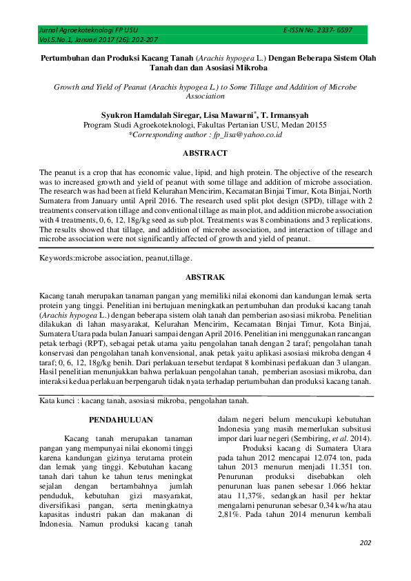 (PDF) Pertumbuhan dan Produksi Kacang Tanah (Arachis hypogea L.) Dengan Beberapa Sistem Olah ...