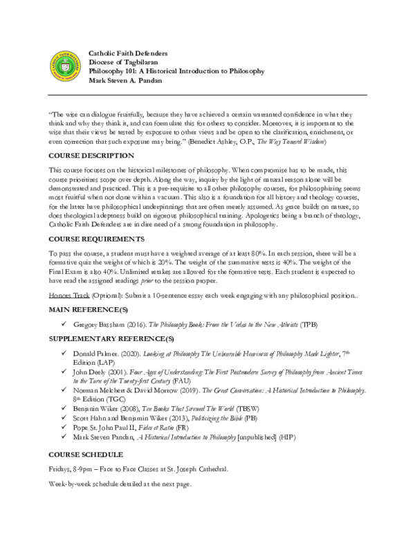 Pdf A Historical Introduction To Philosophy Course Syllabus