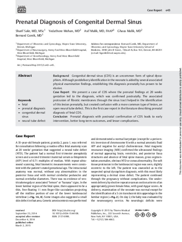 (PDF) Prenatal Diagnosis of Congenital Dermal Sinus