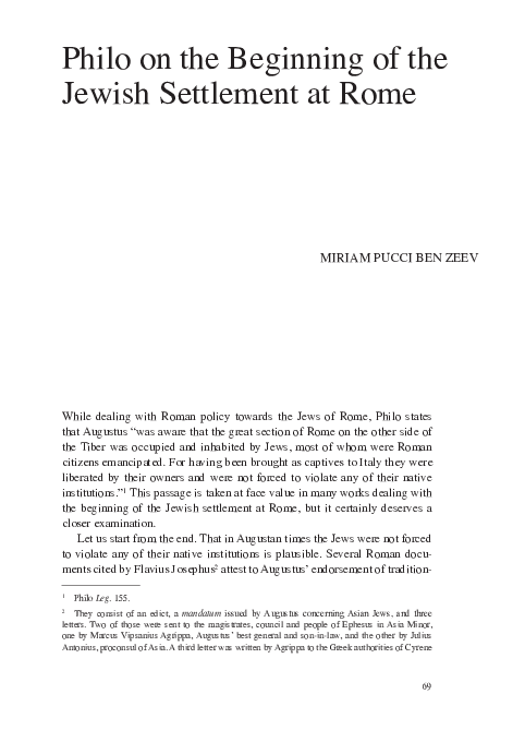 (PDF) Philo on the Beginning of the Jewish Settlement at Rome