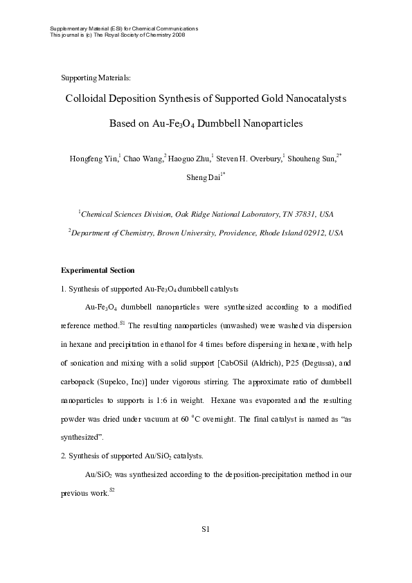 (PDF) Colloidal deposition synthesis of supported gold nanocatalysts ...