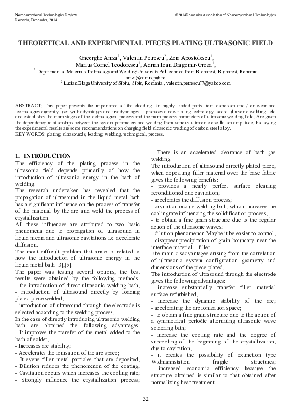 Theoretical and Experimental Pieces Plating Ultrasonic Field