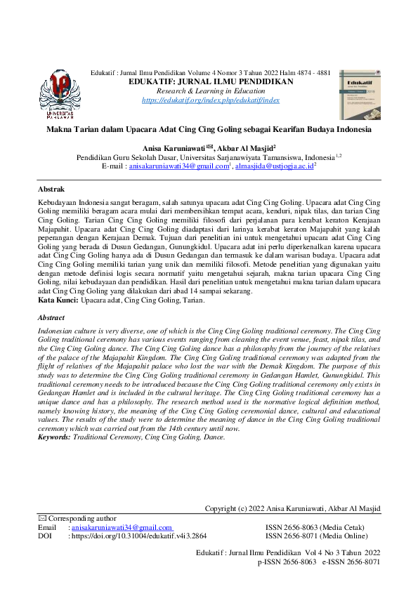 (PDF) Makna Tarian dalam Upacara Adat Cing Cing Goling sebagai Kearifan Budaya Indonesia