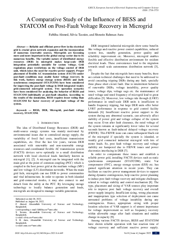 (PDF) A Comparative Study of the Influence of BESS and STATCOM on Post ...