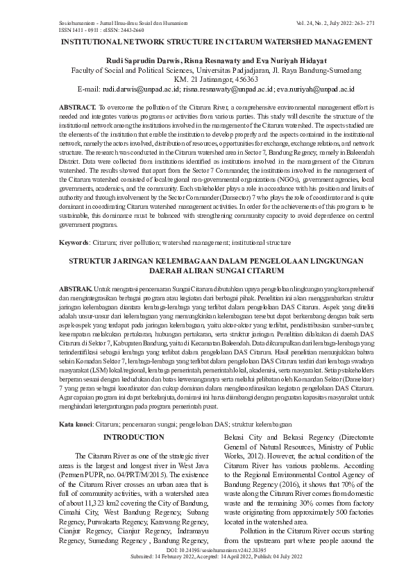 (PDF) Institutional Network Structure in Citarum Watershed Management