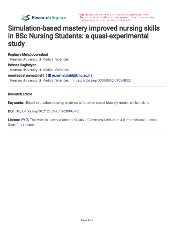 (PDF) Simulation-based mastery improved nursing skills in BSc Nursing ...