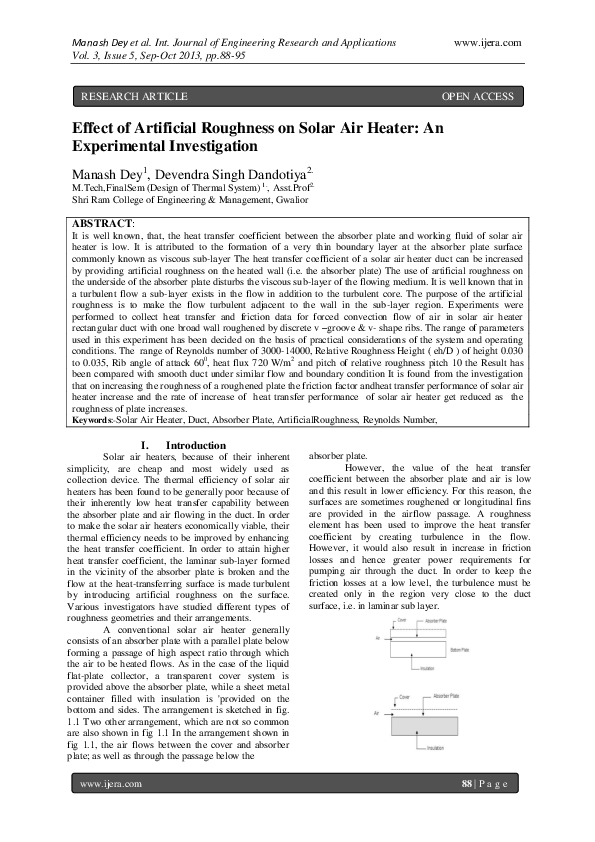 (PDF) Effect of Artificial Roughness on Solar Air Heater: An ...