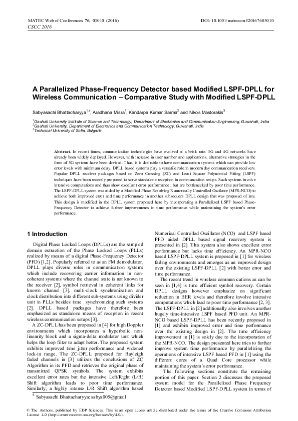 (PDF) A Parallelized Phase-Frequency Detector based Modified LSPF-DPLL for Wireless ...