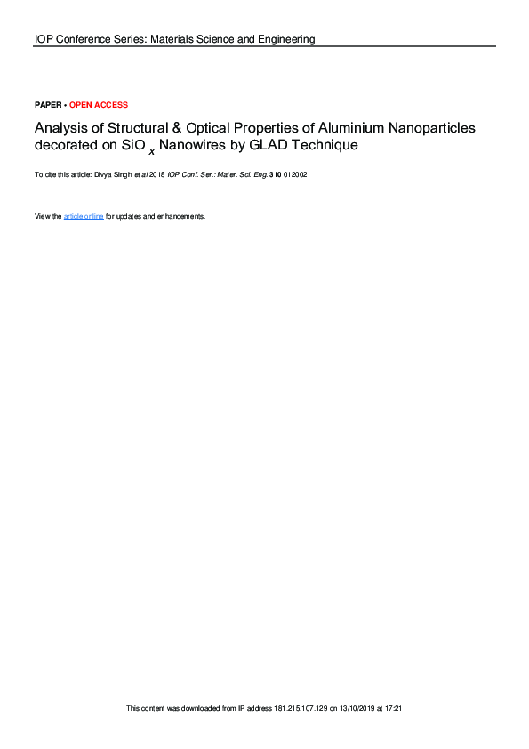Pdf Analysis Of Structural Optical Properties Of Aluminium Nanoparticles Decorated On