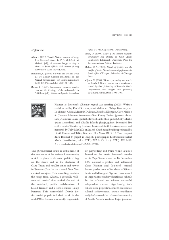 (PDF) Ghoema: original cast recordingby Kramer and Petersen
