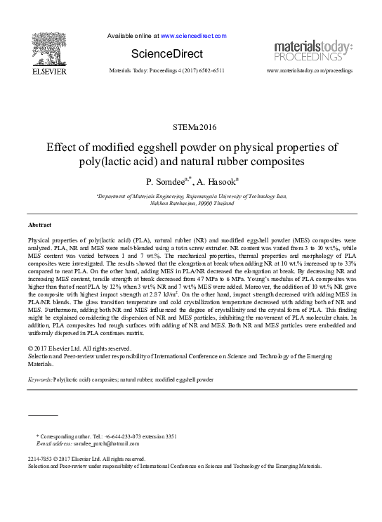 (PDF) Effect of modified eggshell powder on physical properties of poly ...