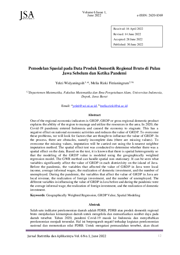 (PDF) Pemodelan Spasial pada Data Produk Domestik Regional Bruto di ...