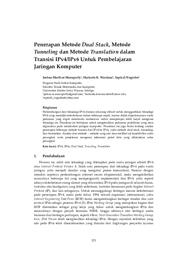 Pdf Penerapan Metode Dual Stack Metode Tunneling Dan Metode Translation Dalam Transisi Ipv4