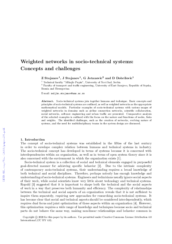 (PDF) Weighted networks in socio-technical systems: Concepts and challenges