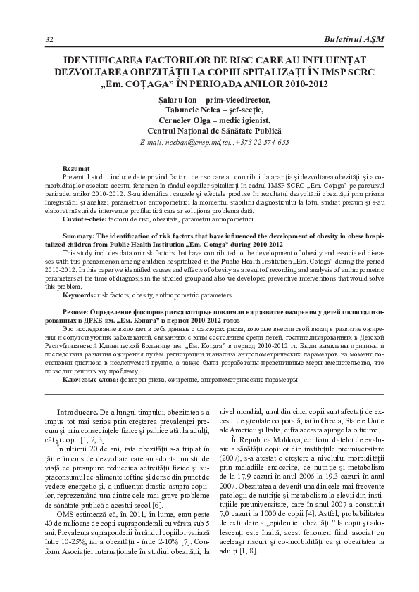 (PDF) Identificarea factorilor de risc care au influenţat dezvoltarea ...