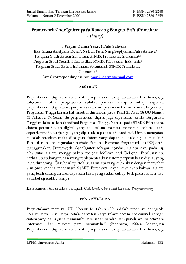 (PDF) Framework CodeIgniter pada Rancang Bangun Prili (Primakara Library)