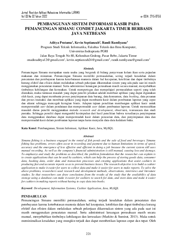 (PDF) Pembangunan Sistem Informasi Kasir pada Pemancingan Simanu Condet Jakarta Timur Berbasis ...