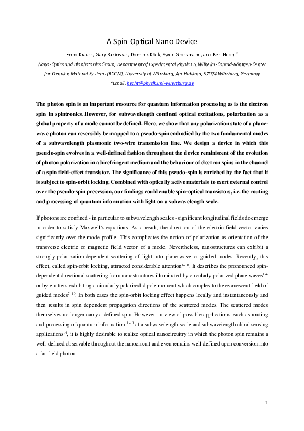 (PDF) A Spin-Optical Nano Device