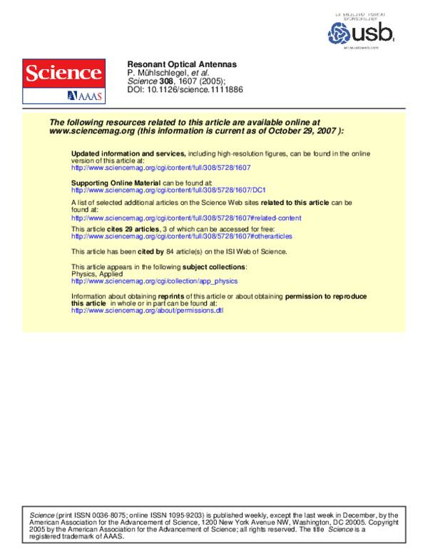 (PDF) Resonant Optical Antennas