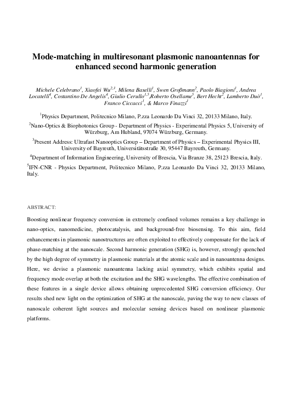 (PDF) Mode matching in multiresonant plasmonic nanoantennas for enhanced second harmonic generation