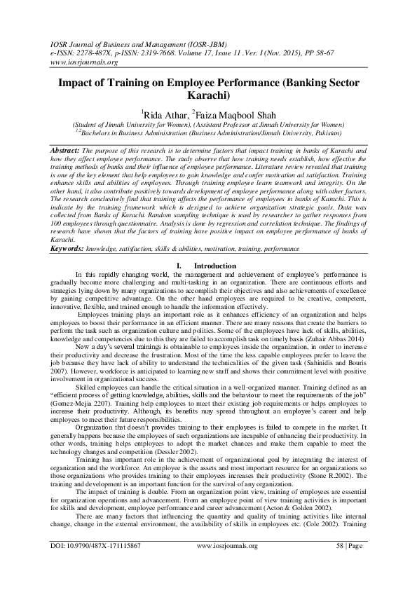 (PDF) Impact of Training on Employee Performance (Banking Sector Karachi)