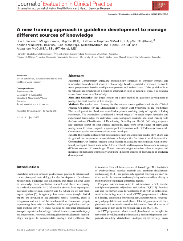 (PDF) A new framing approach in guideline development to manage ...