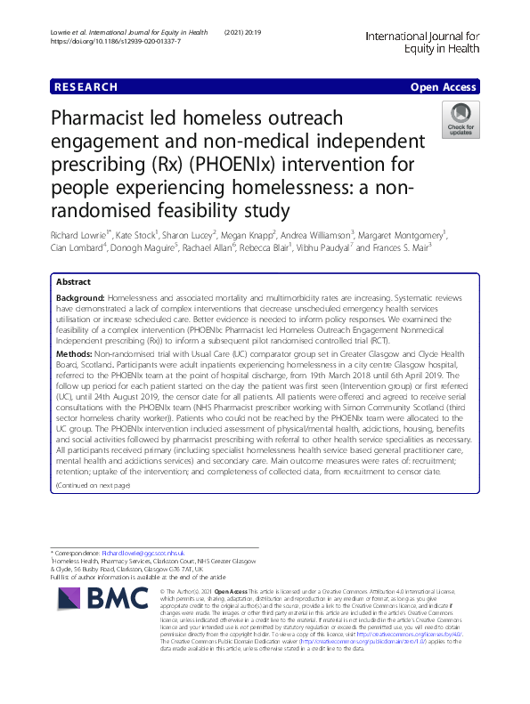 (PDF) Pharmacist led homeless outreach engagement and non-medical ...
