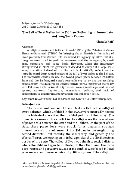 (PDF) The Fall of Swat Valley to the Taliban: Reflecting on Immediate ...