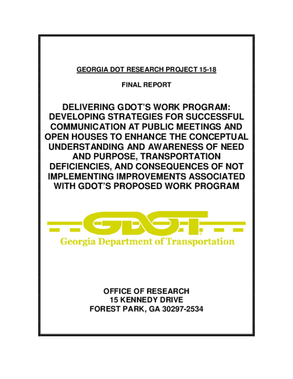 (PDF) Delivering GDOT’s Work Program: Developing Strategies for ...