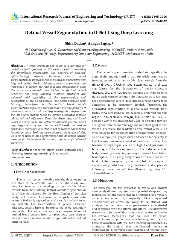 (PDF) Retinal Vessel Segmentation in U-Net Using Deep Learning