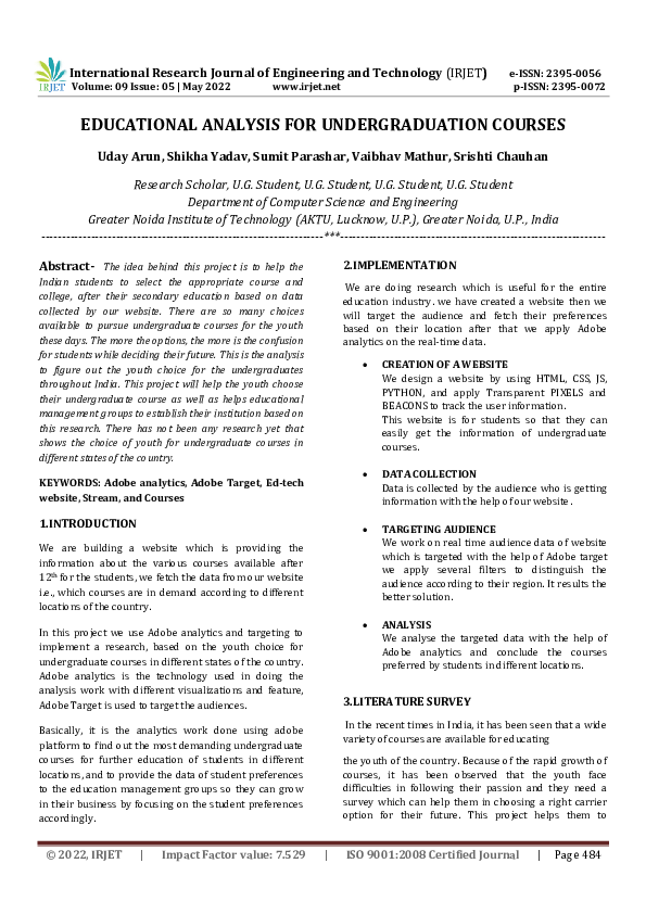 (PDF) EDUCATIONAL ANALYSIS FOR UNDERGRADUATION COURSES | IRJET Journal ...